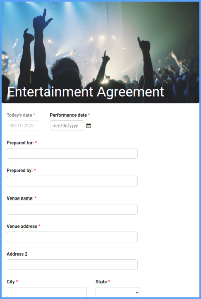 Entertainment Agreement Form Template | Formsite