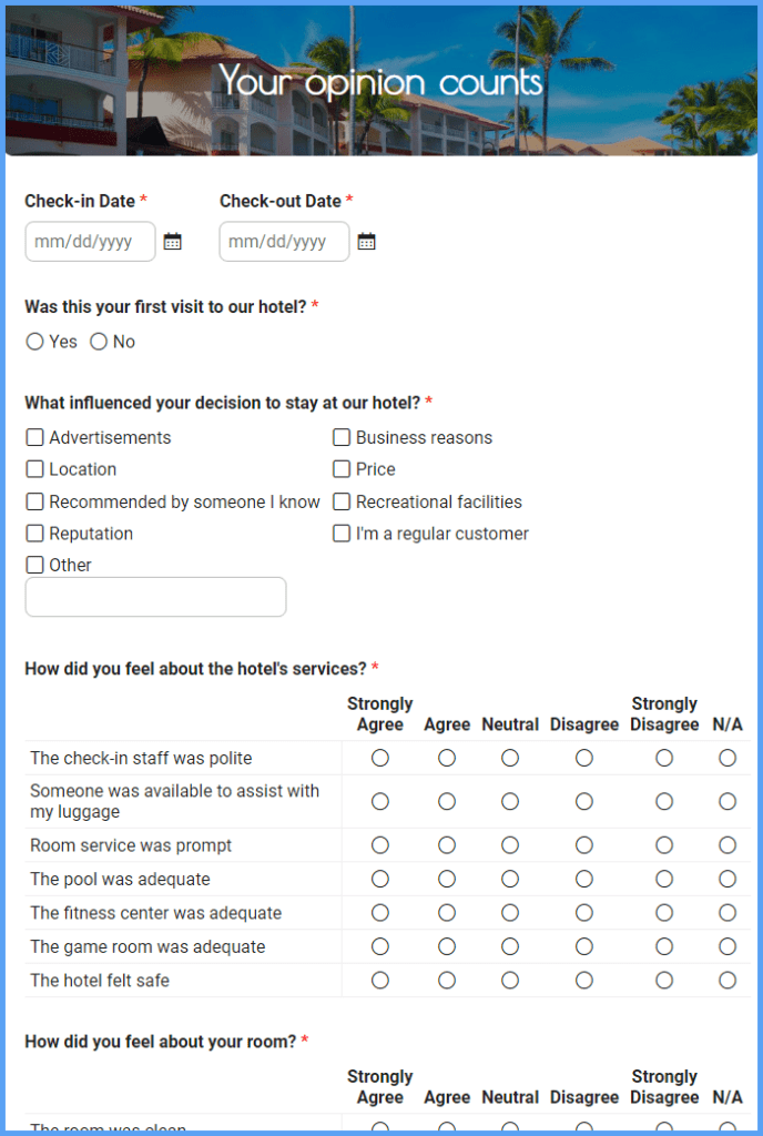 Hotel Evaluation Form Template | Formsite