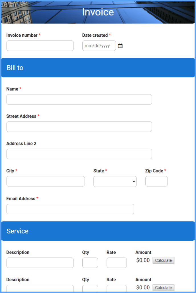 Invoice Form Template | Formsite
