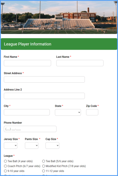 Sports Registration Form Template | Formsite