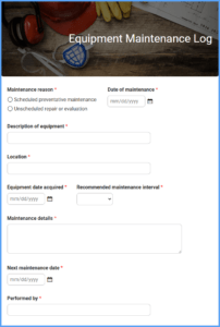 Equipment Maintenance Log Form Template | Formsite