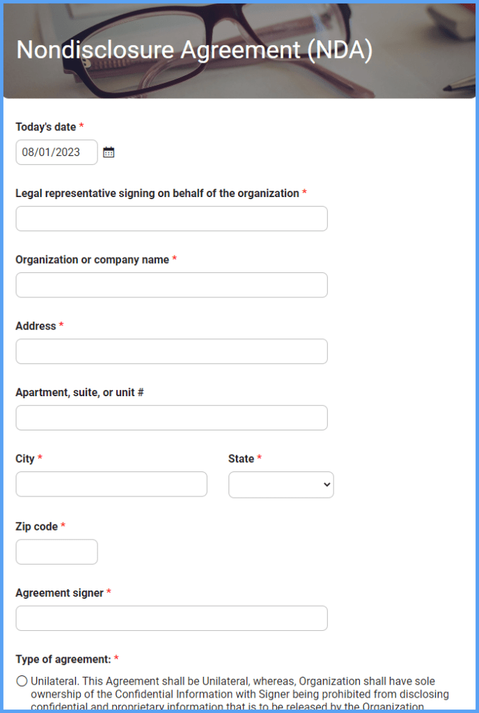 Non Disclosure Agreement (NDA) Template | Formsite