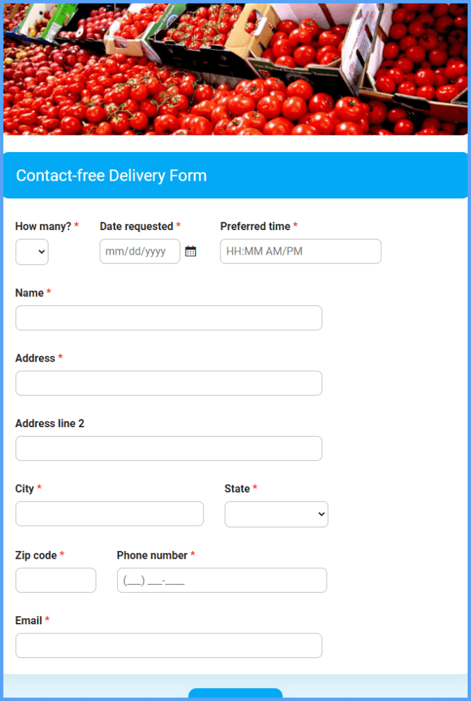 Online Delivery Form Template | Formsite