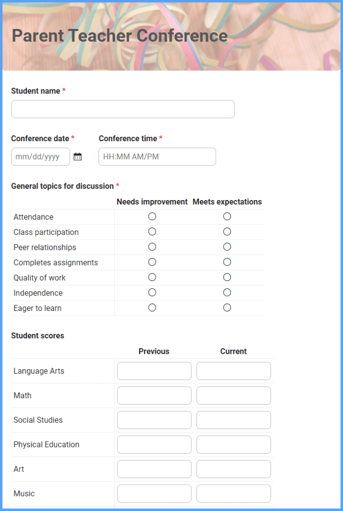 Parent Teacher Conference Form Template | Formsite