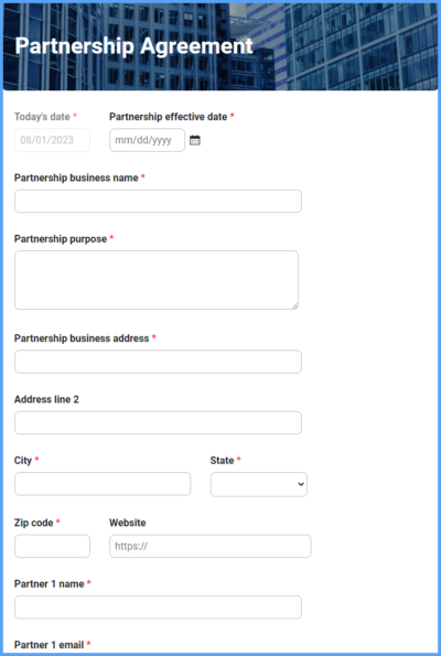 Partnership Agreement Form Template | Formsite