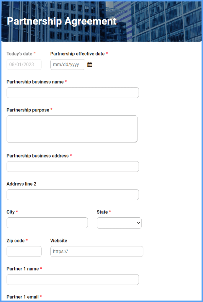 Partnership Agreement Form Template | Formsite