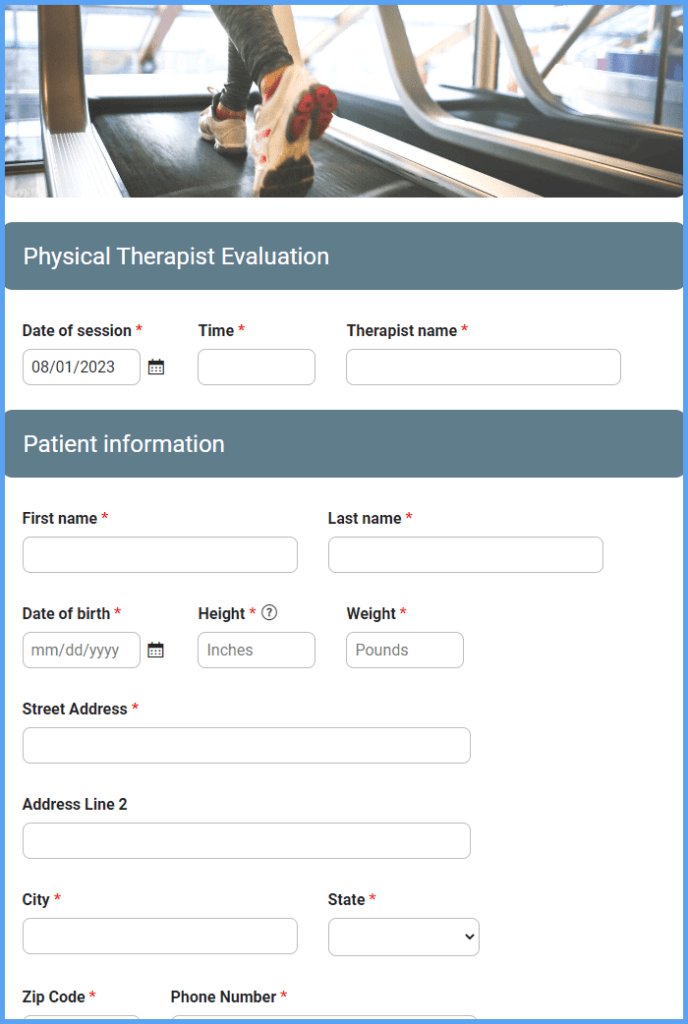 Physical Therapist Evaluation Form Template | Formsite