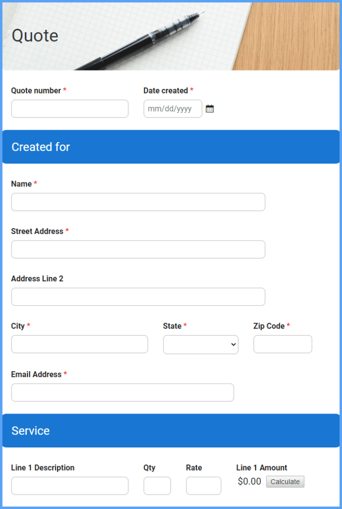 Service Quote Form Template | Formsite