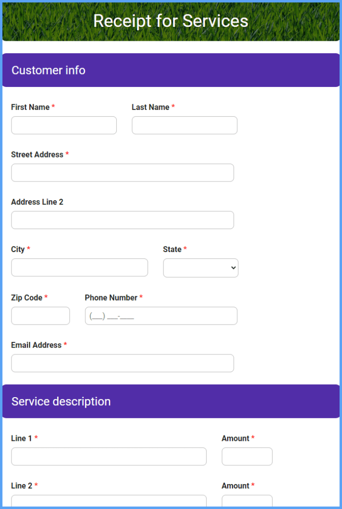 Receipt Form Template | Formsite