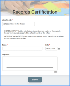 Records Certification Form Template | Formsite
