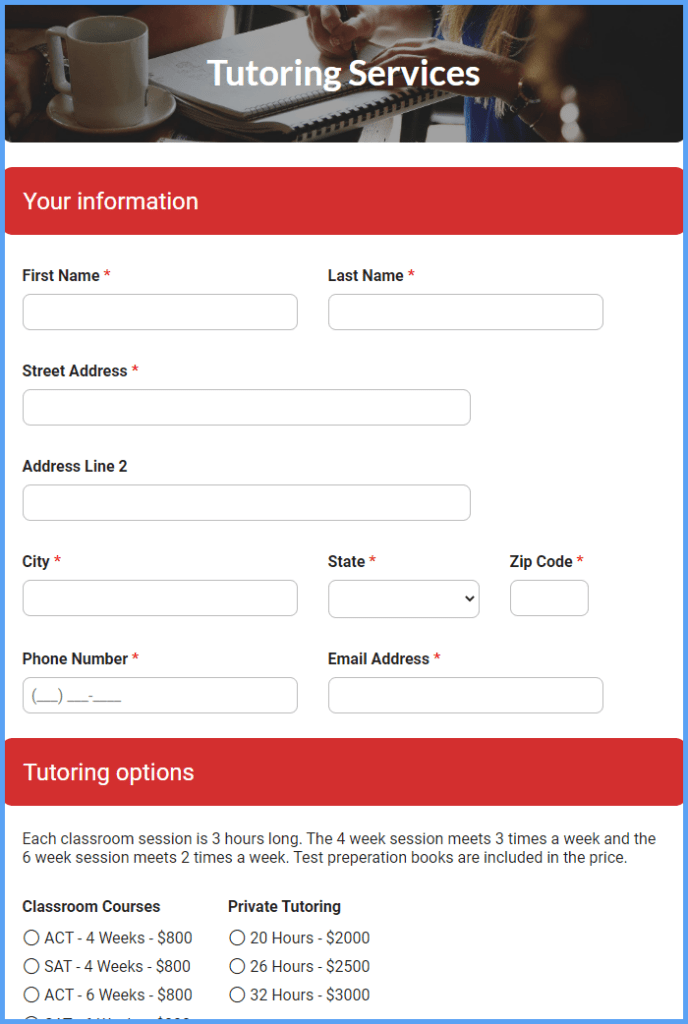Recurring Services Order Form Template | Formsite