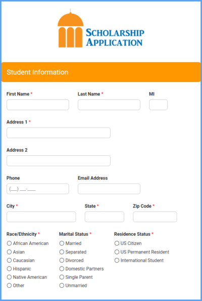 Scholarship Application Form Template | Formsite