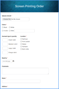 Screen Printing Order Form Template | Formsite