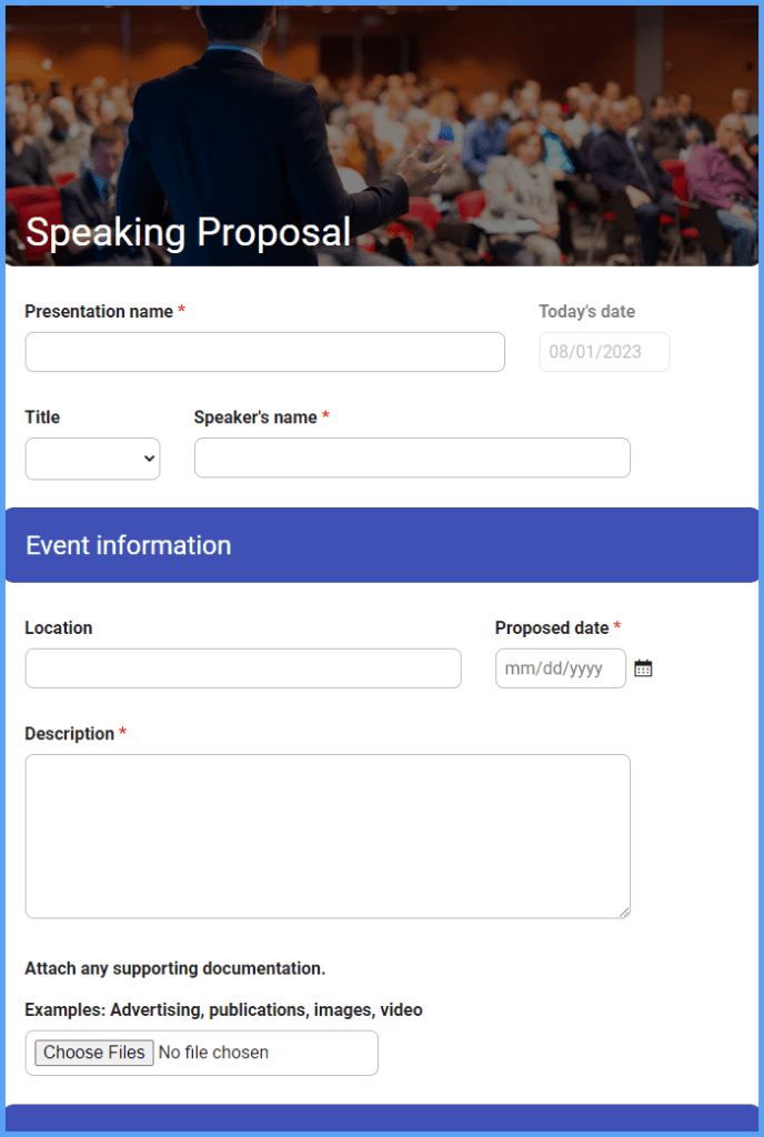 Speaking Proposal Form Template | Formsite