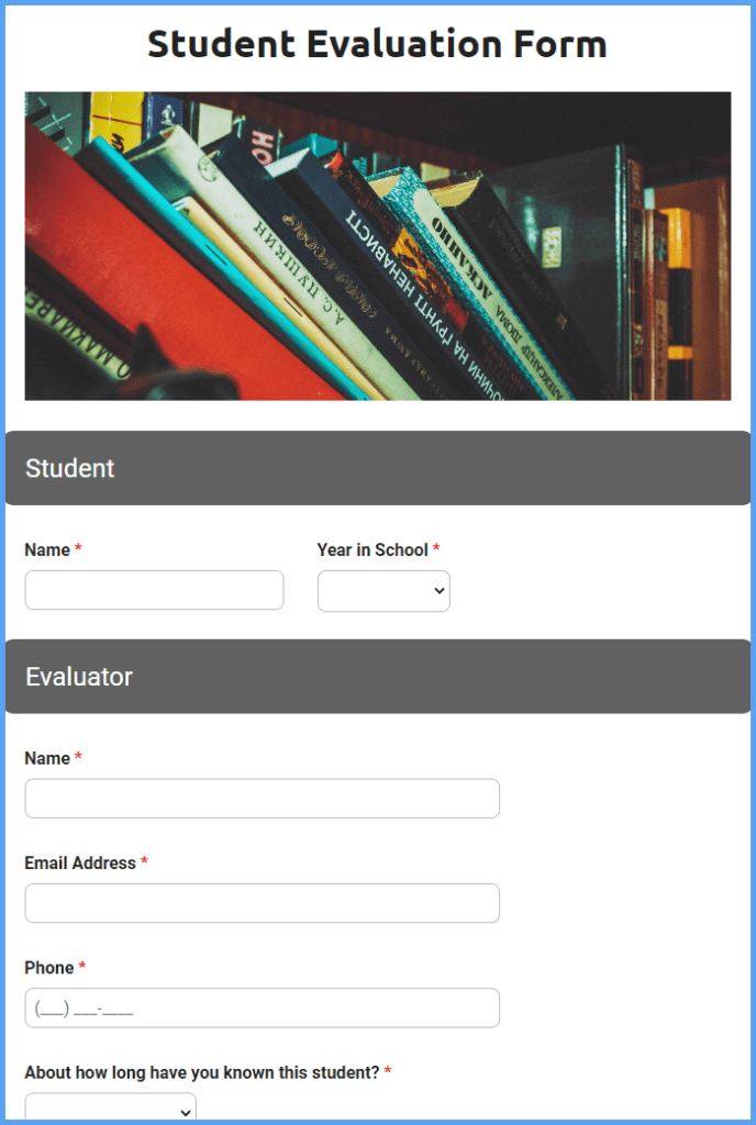 Student Performance Report Form Template | Formsite
