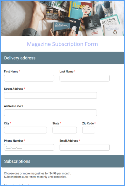 Subscription Form Template | Formsite