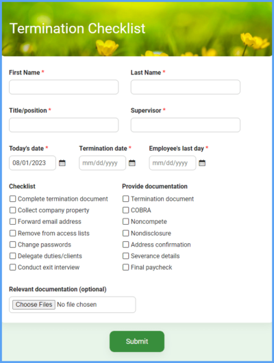 Termination Checklist Form Template | Formsite