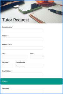 Tutor Request Form Template | Formsite