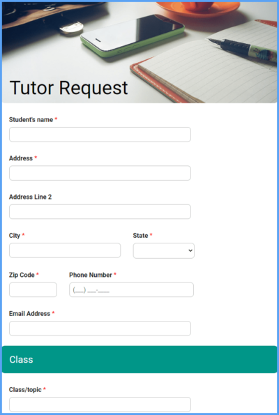 Tutor Request Form Template | Formsite