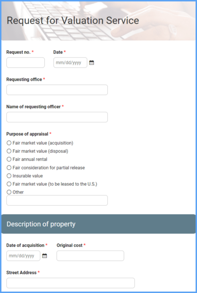 Valuation Request Form Template | Formsite