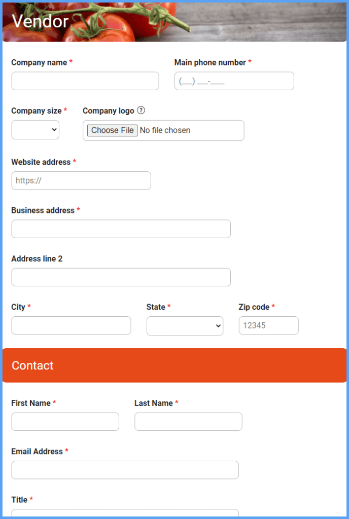 Vendor Form Template | Formsite