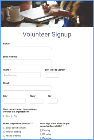 Volunteer Registration Form Template | Formsite